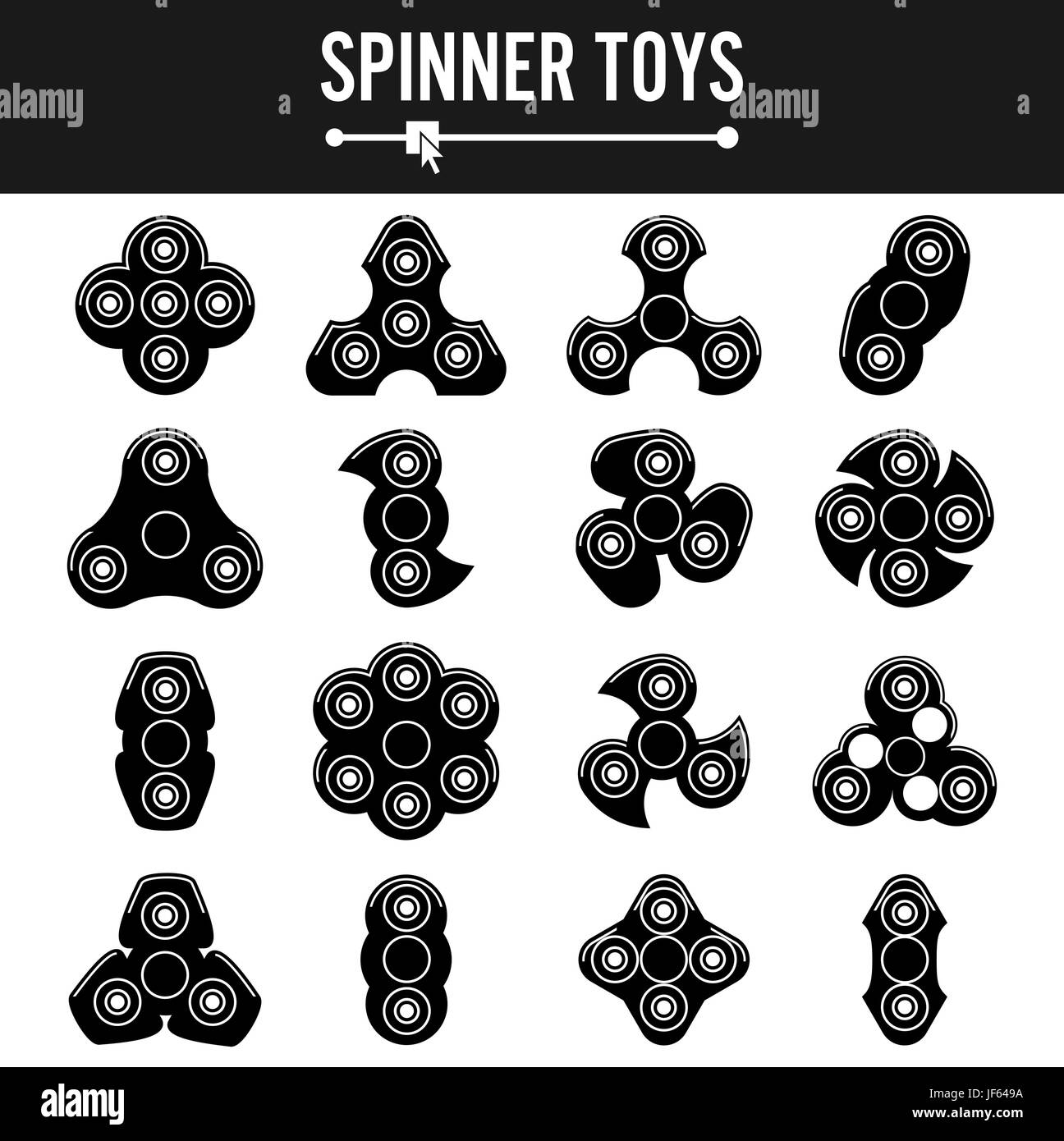 Hand Spinner Vector Labels. Black Icons Isolated. Stress Relief Toys ...