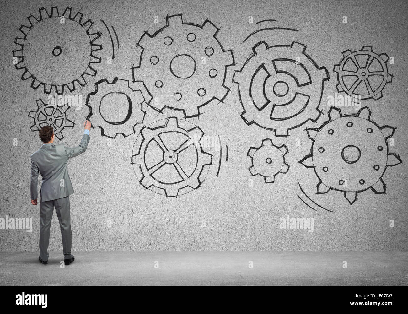Businessman standing with back and drawing concept of teamwork and ...