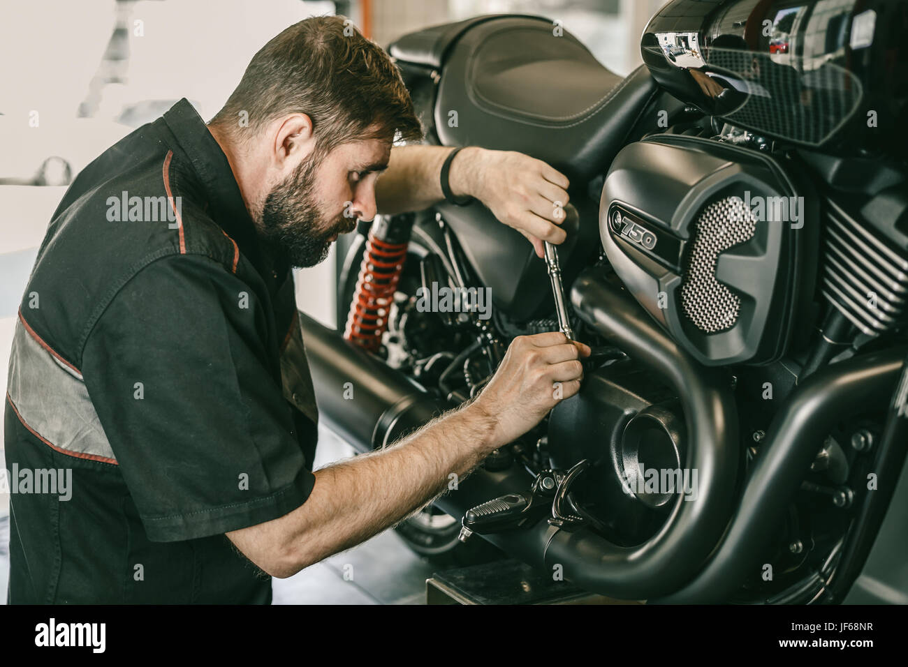 Motorcycle lift garage hi-res stock photography and images - Alamy