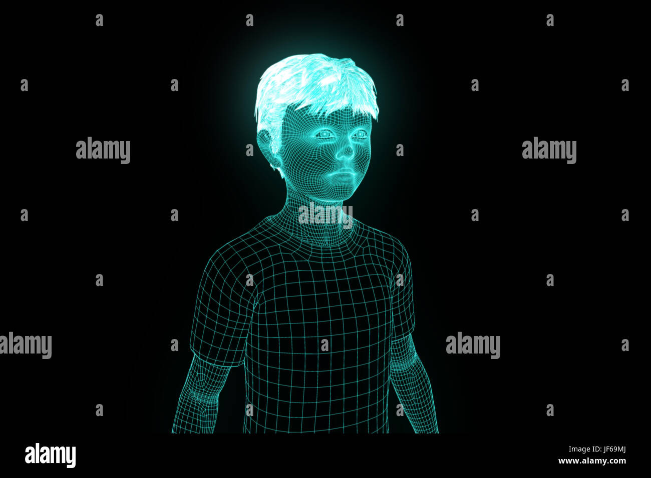 Child Human Wireframe Hologram in Motion. Nice 3D Rendering Stock Photo ...