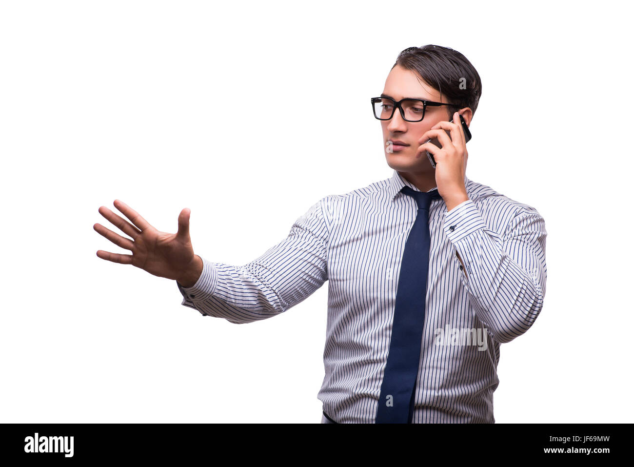 Man with mobile smartphone isolated on white Stock Photo - Alamy