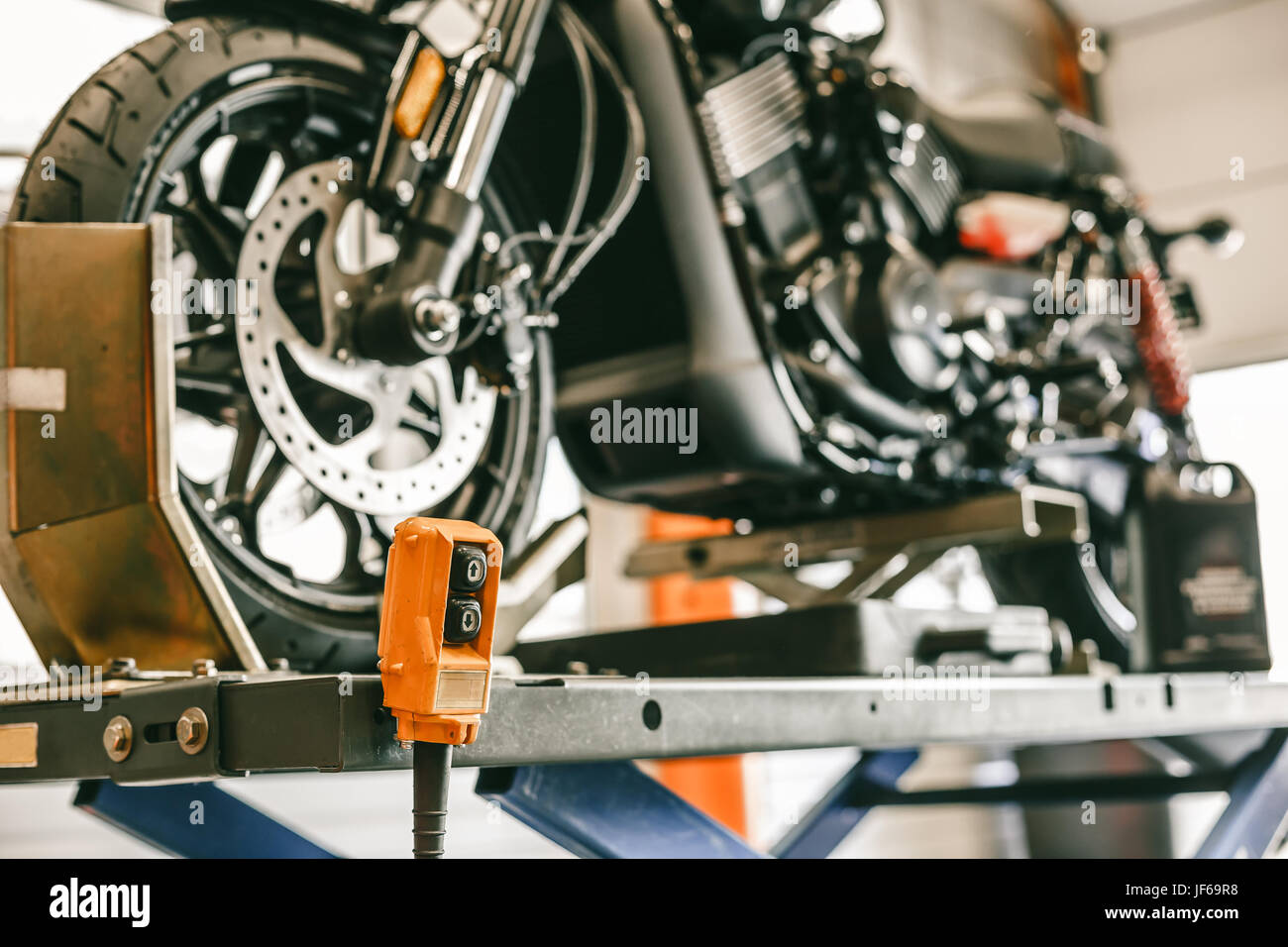 Hanging control panel with up and down switches on a lift with a ...