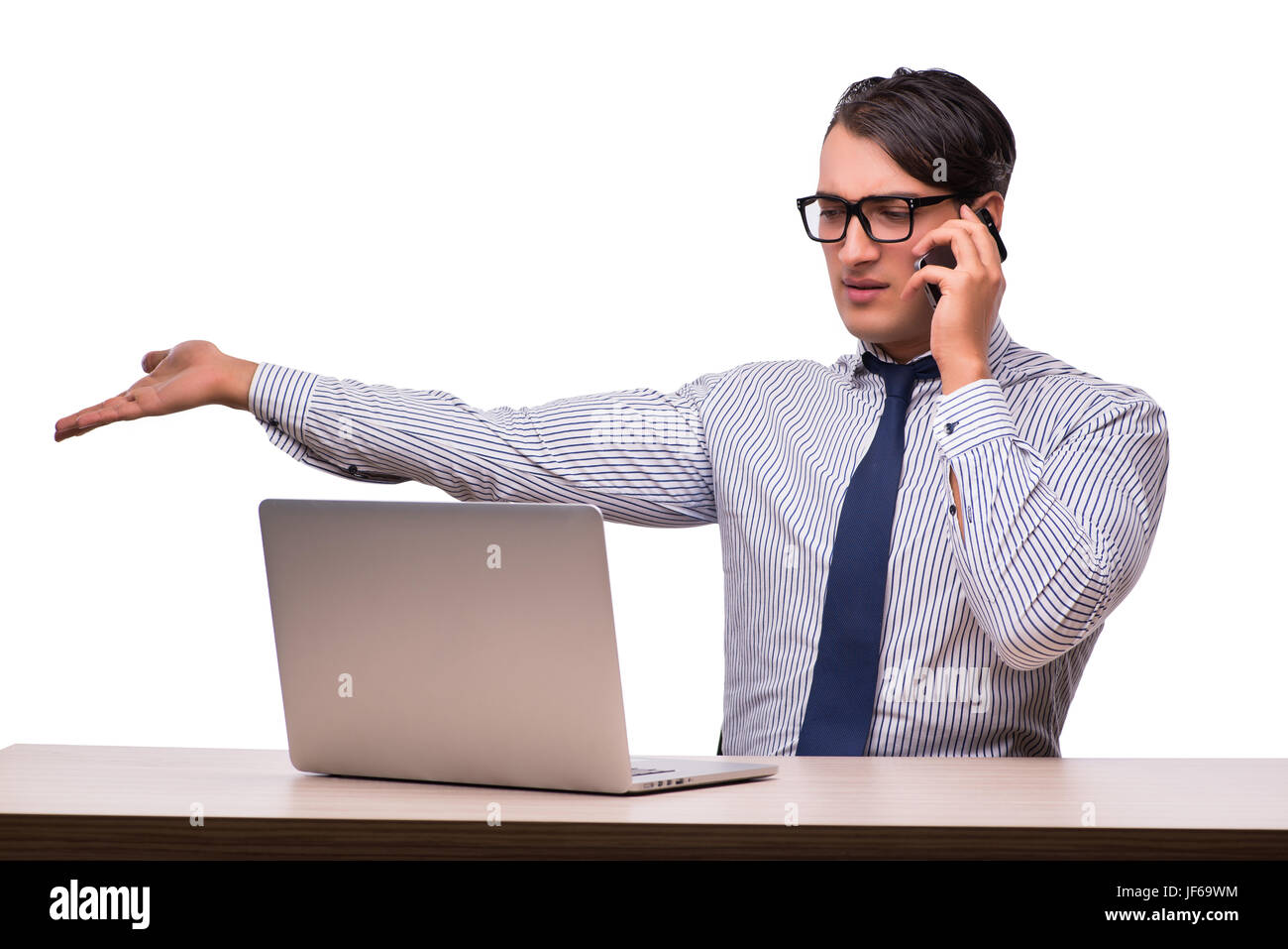 Man with laptop isolated on white Stock Photo - Alamy