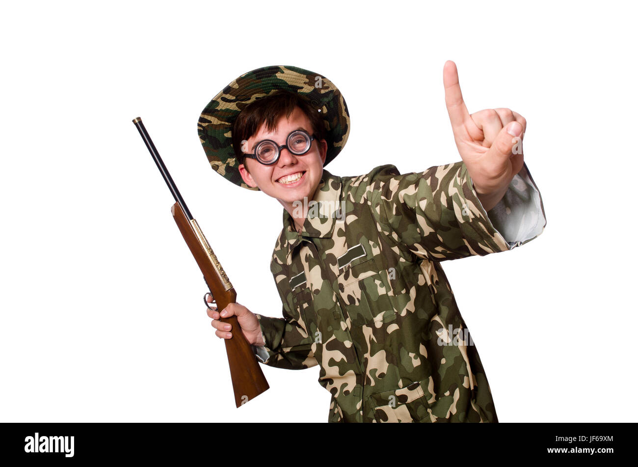 Funny hunter isolated on white Stock Photo - Alamy