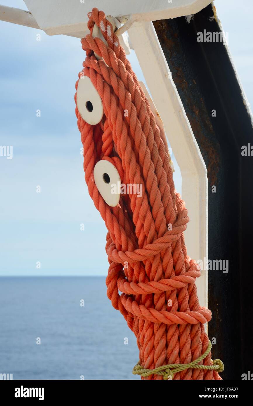 Orange Nylon rope on Cruise ship Stock Photo - Alamy