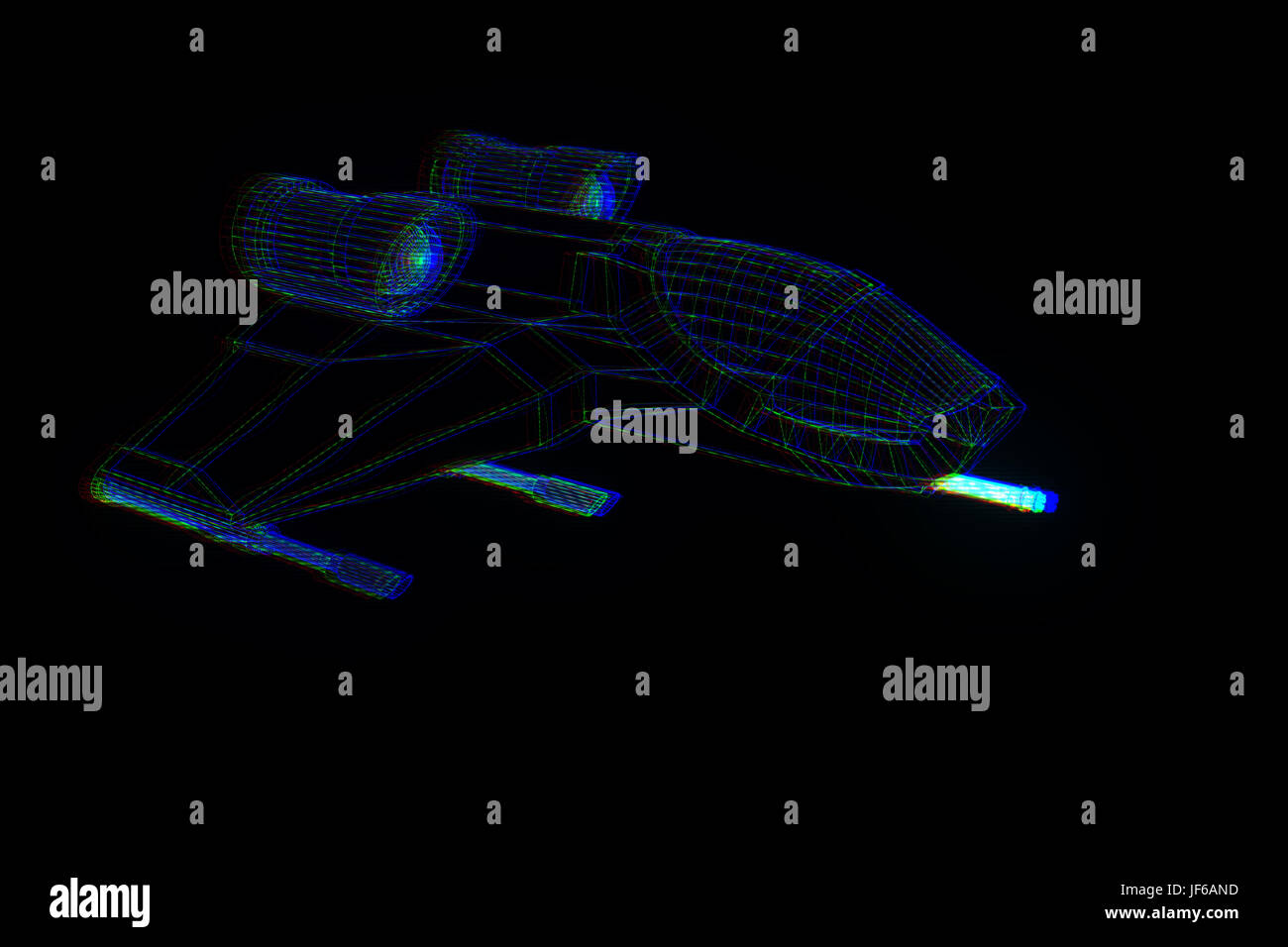 Futuristic Spaceship in Hologram Wireframe Style. Nice 3D Rendering ...