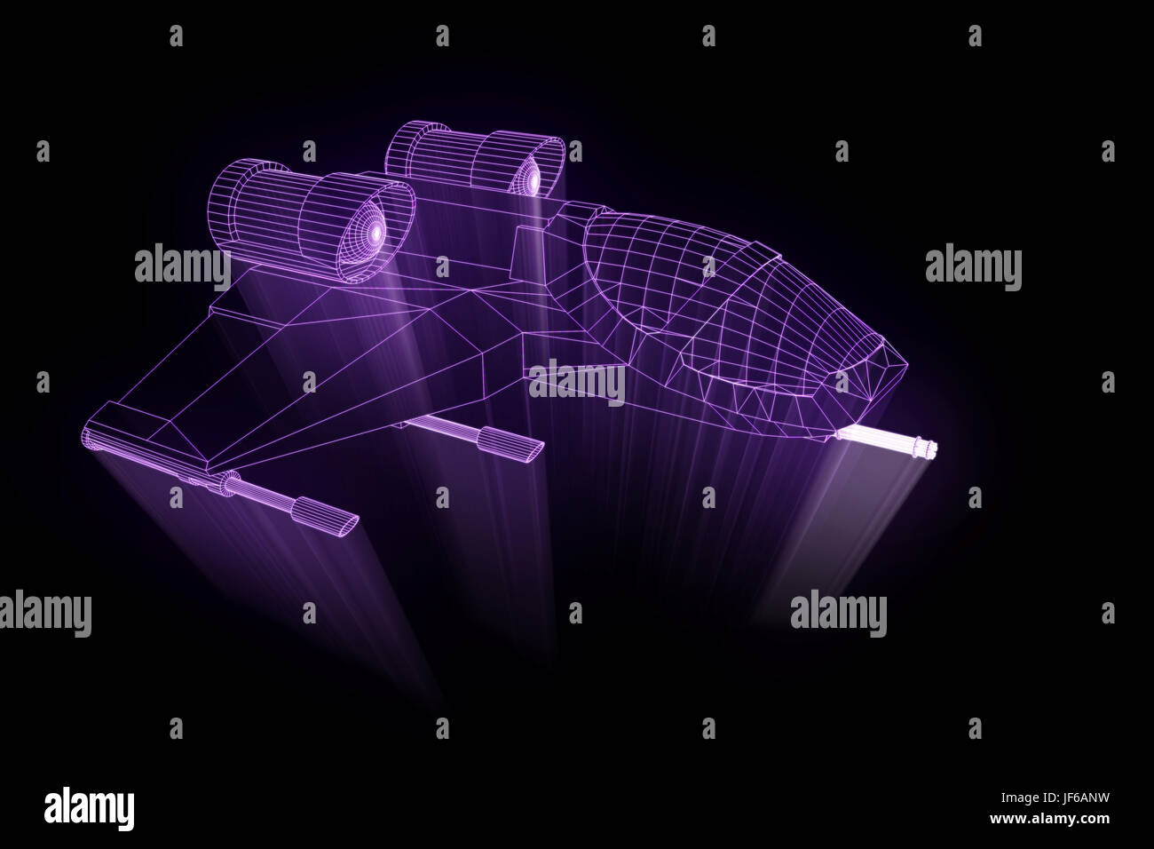 Futuristic Spaceship in Hologram Wireframe Style. Nice 3D Rendering ...