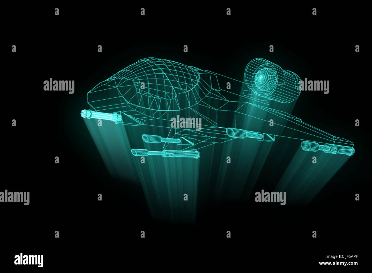 Futuristic Spaceship in Hologram Wireframe Style. Nice 3D Rendering ...