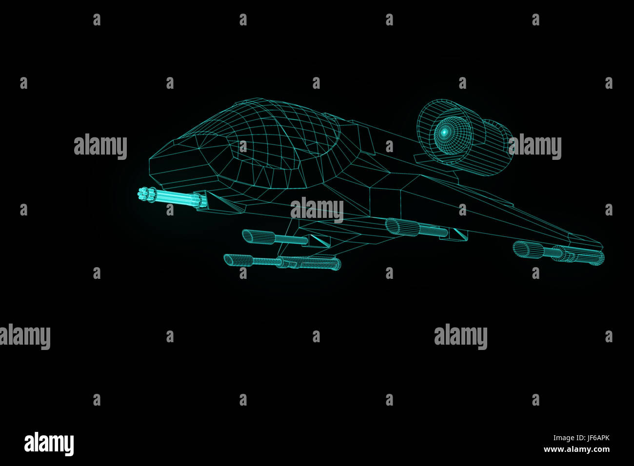 Futuristic Spaceship in Hologram Wireframe Style. Nice 3D Rendering ...