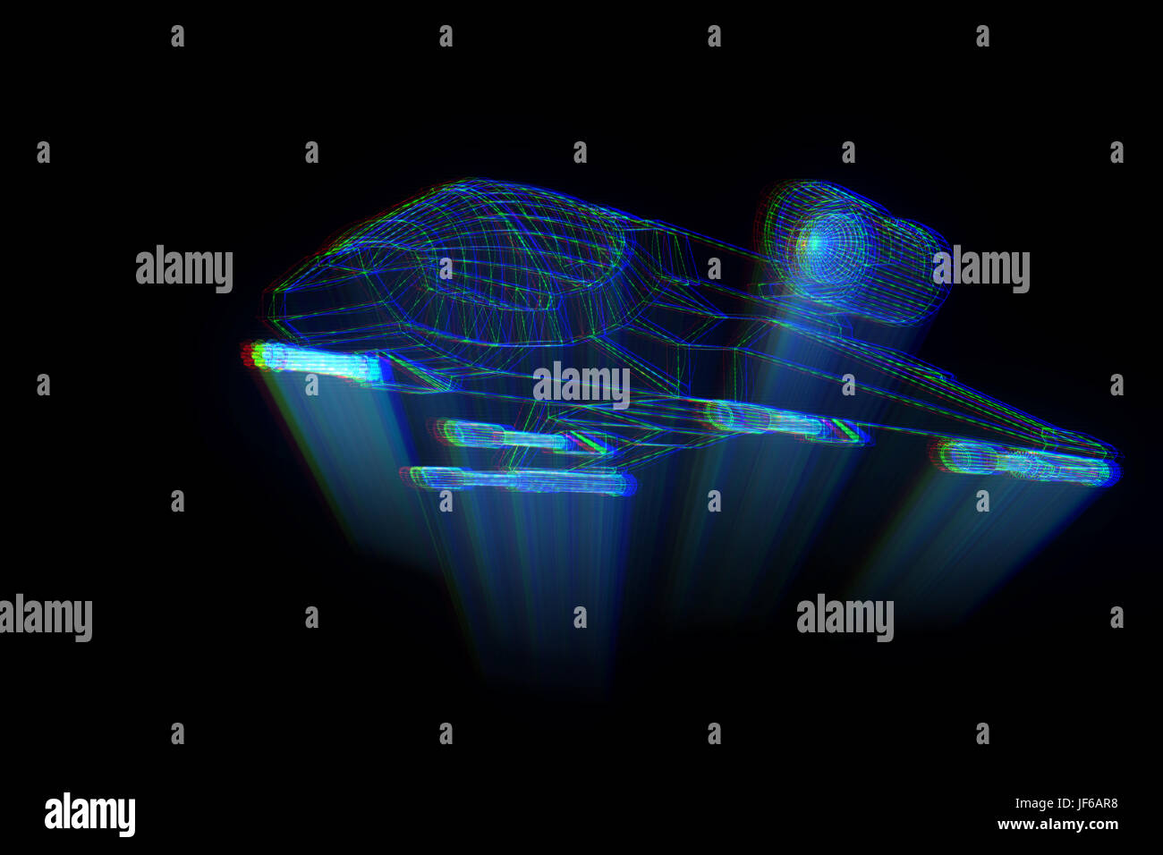 Futuristic Spaceship in Hologram Wireframe Style. Nice 3D Rendering ...