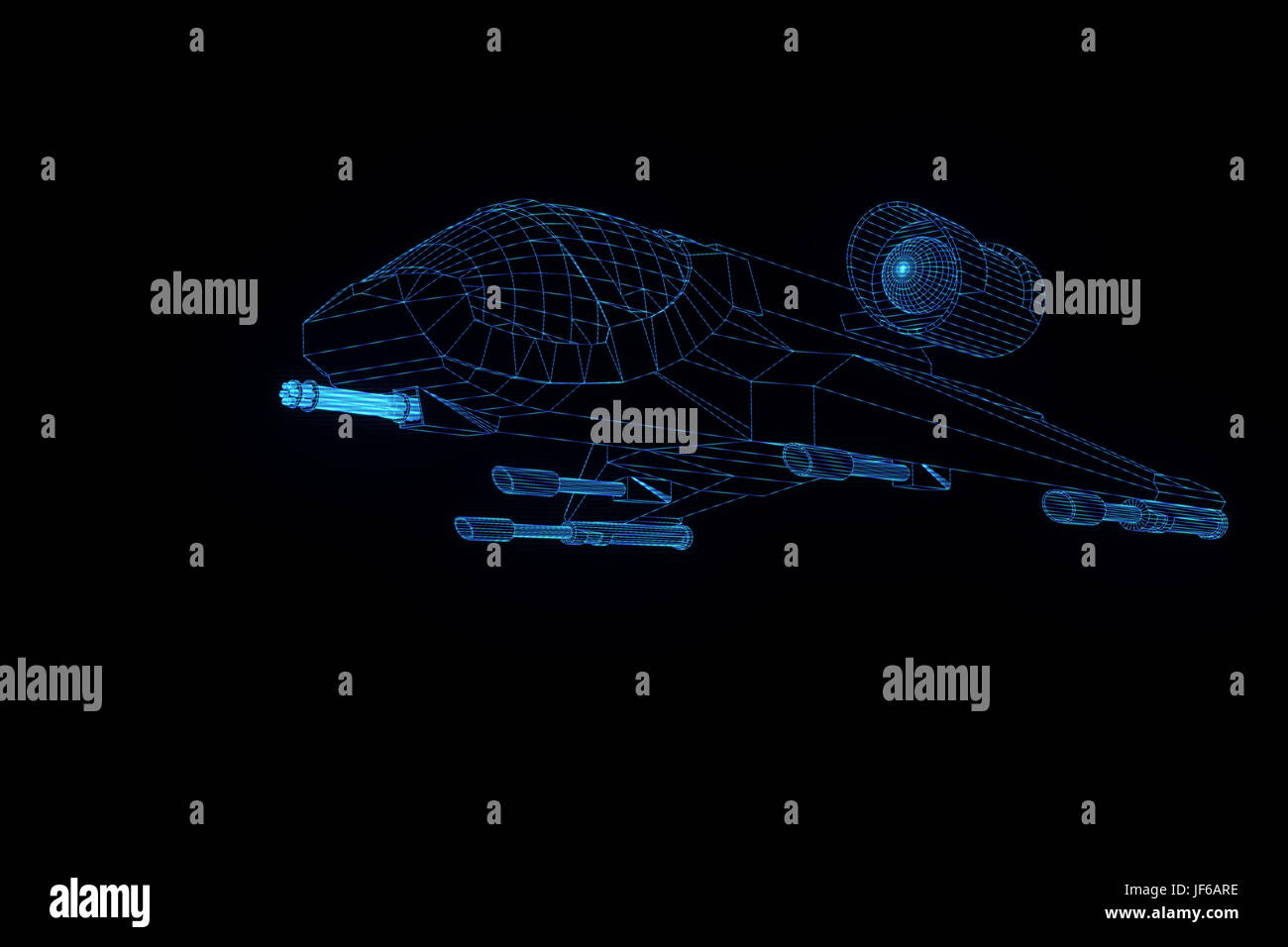 Futuristic Spaceship in Hologram Wireframe Style. Nice 3D Rendering ...