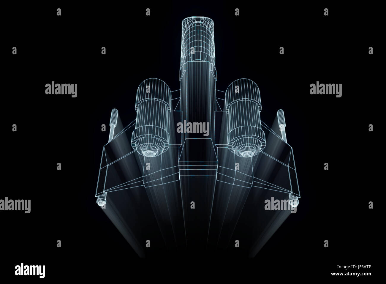 Futuristic Spaceship in Hologram Wireframe Style. Nice 3D Rendering ...