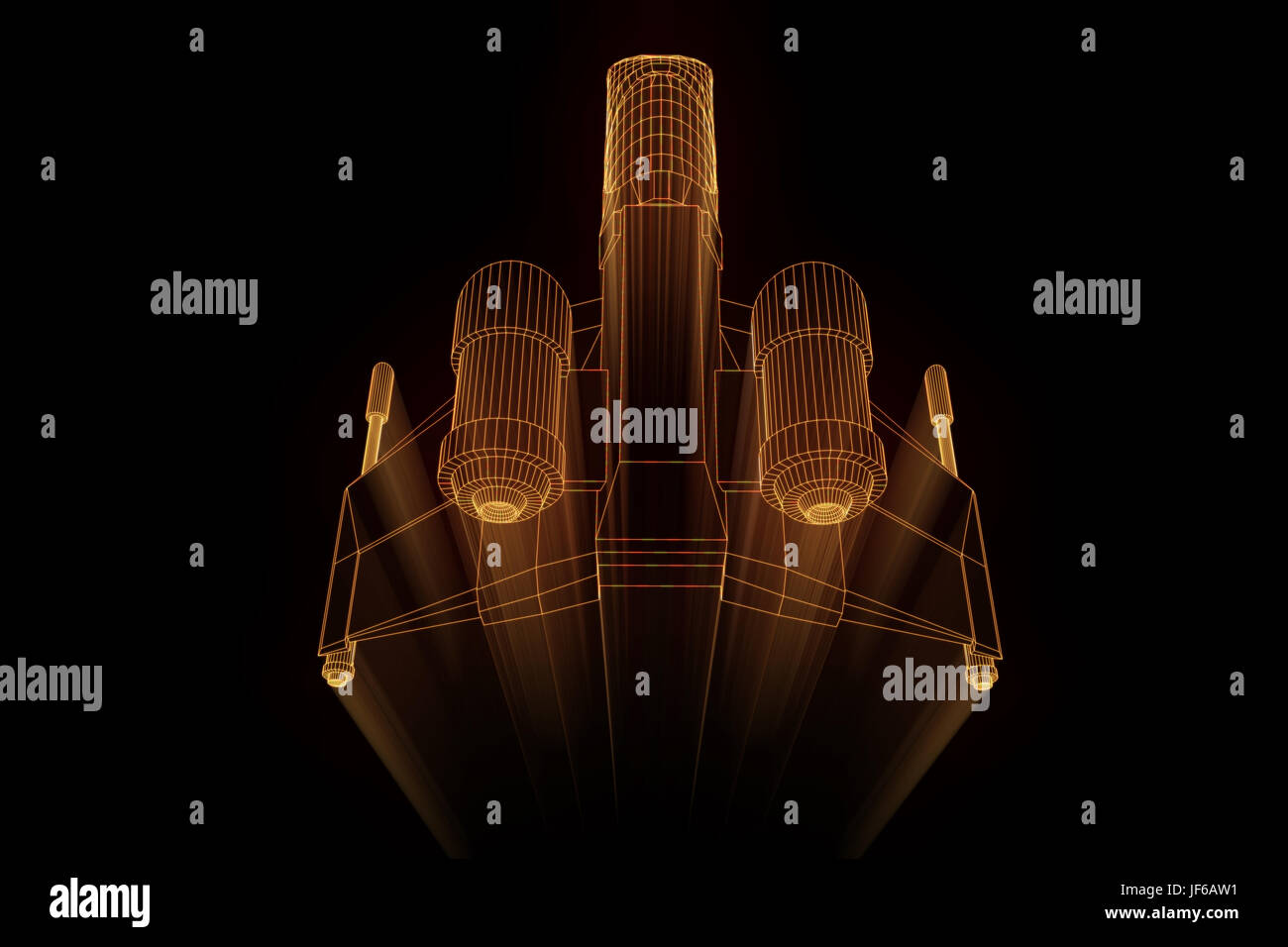 Futuristic Spaceship in Hologram Wireframe Style. Nice 3D Rendering ...