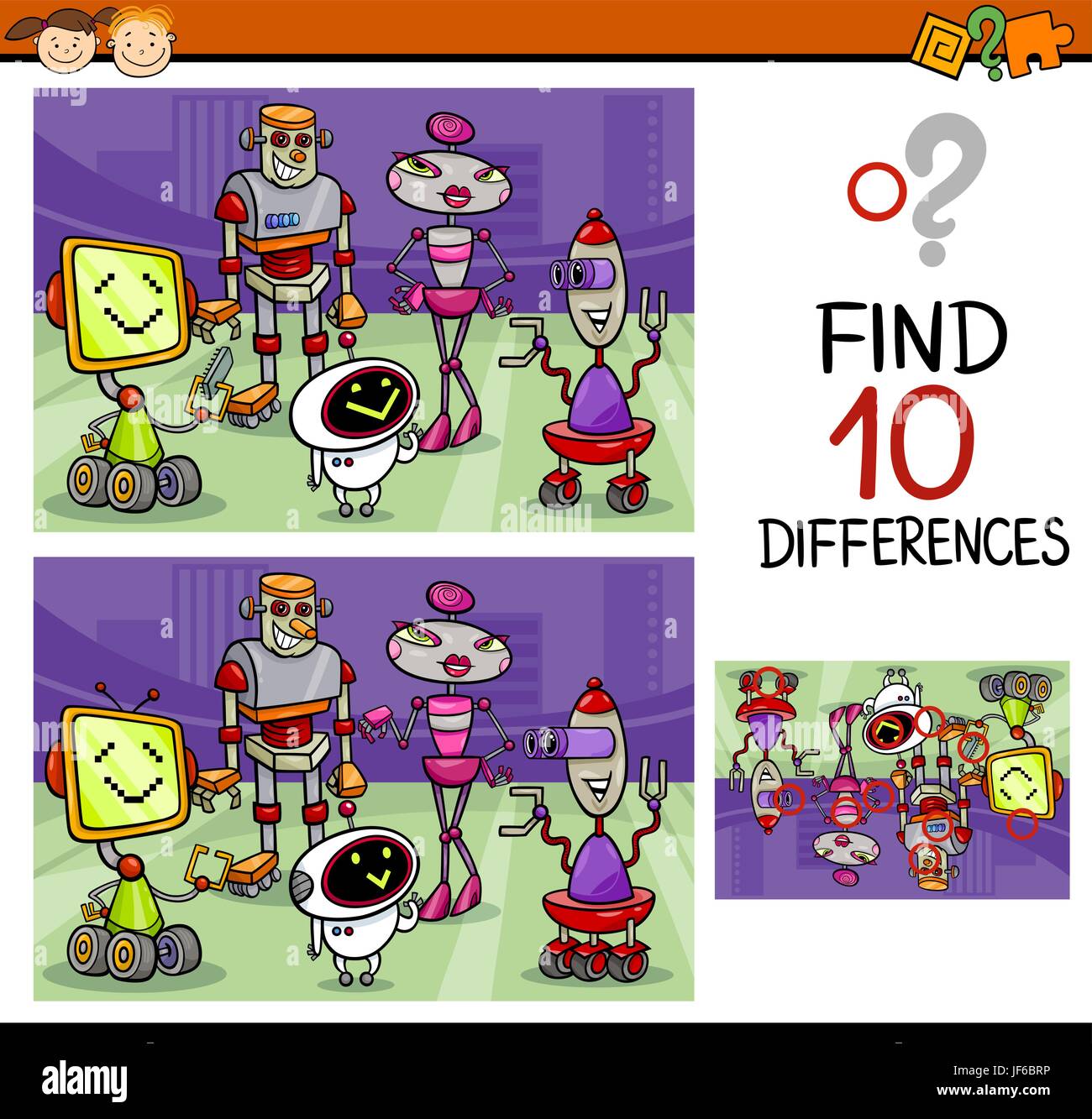 education, illustration, puzzle, find, cartoon, differences, spot, application Stock Vector ...