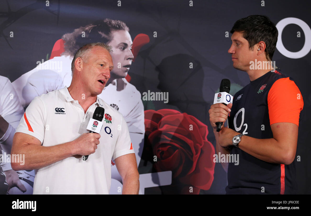 Simon Middleton (left) and Vernon Kay during the squad announcement at ...