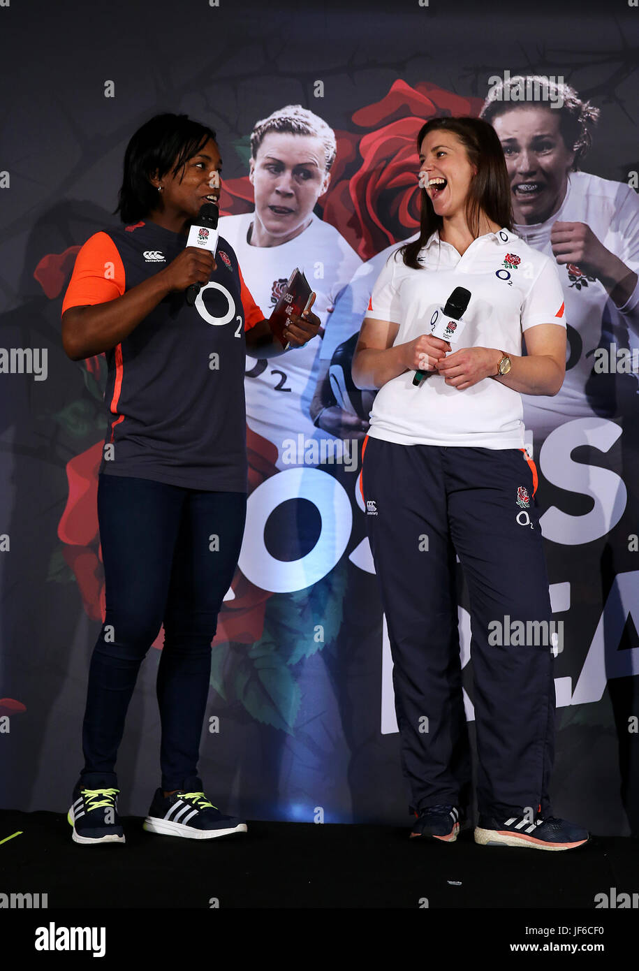 Maggie Alphonsi (left) and Sarah Hunter during the squad announcement ...