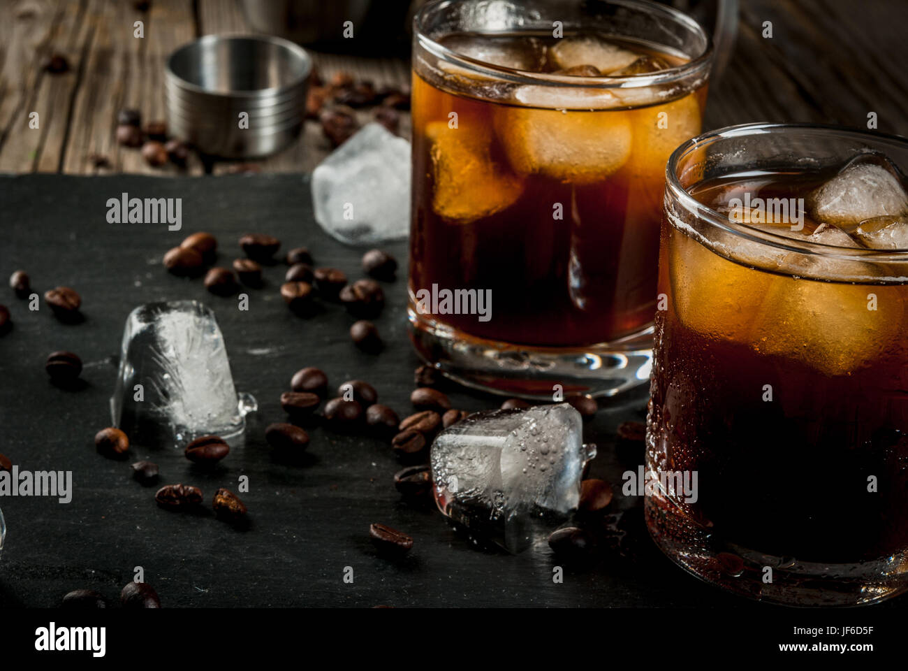 Alcohol. Drinks, Boozy Black Russian cocktail with vodka and coffee ...