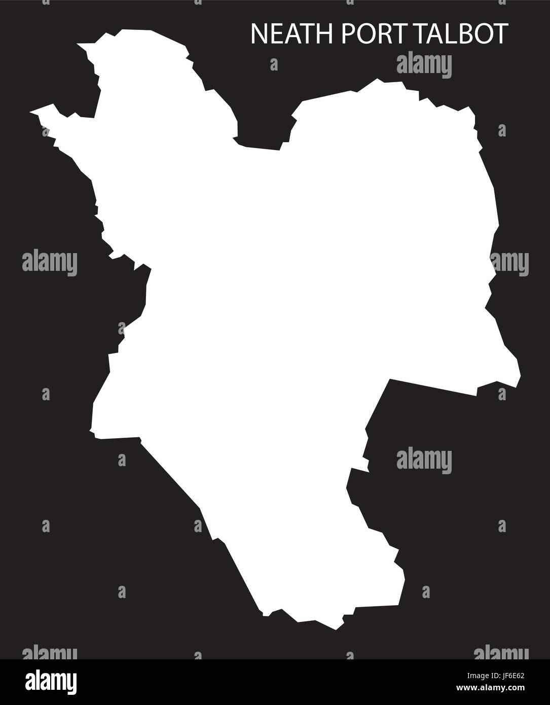 Neath Port Talbot Wales map black inverted silhouette illustration ...