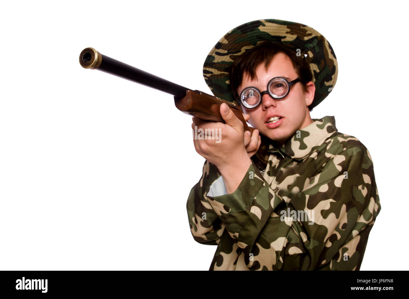 Funny hunter isolated on white Stock Photo - Alamy