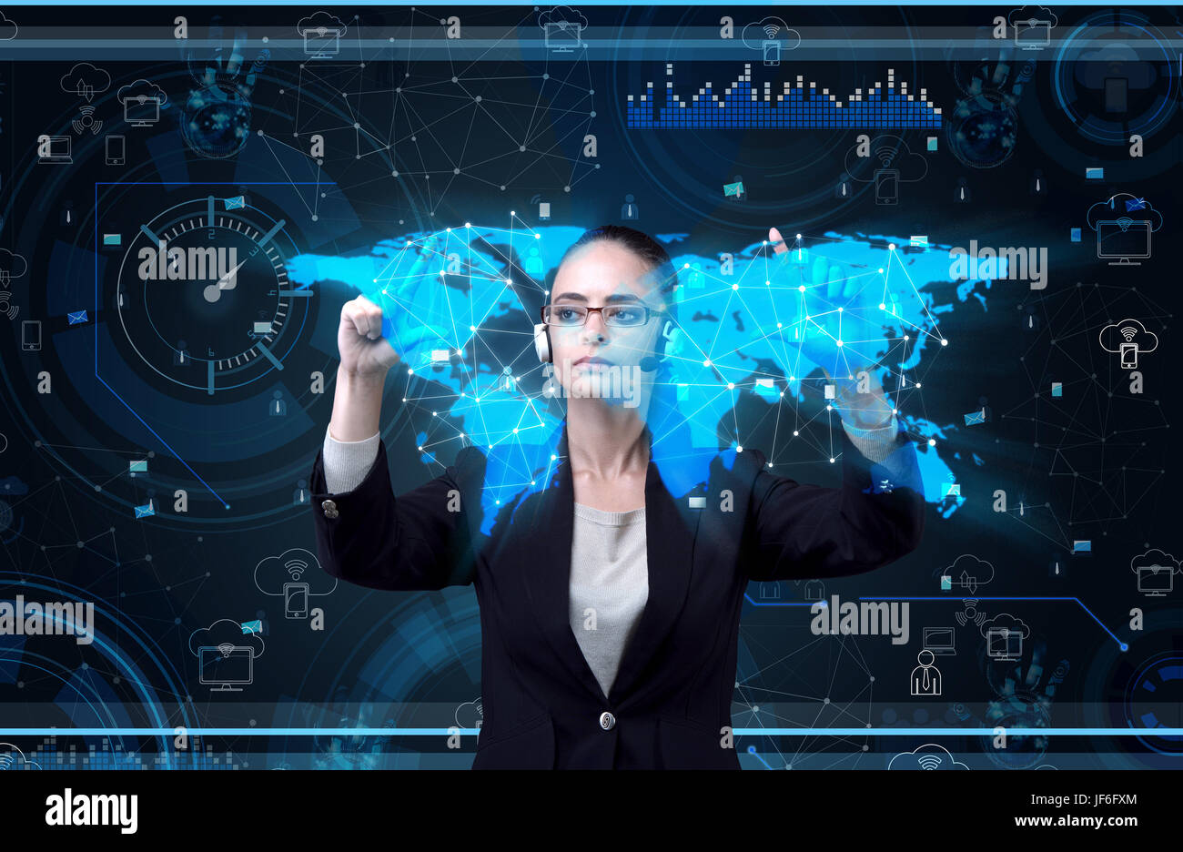 Woman in social data management concept Stock Photo - Alamy