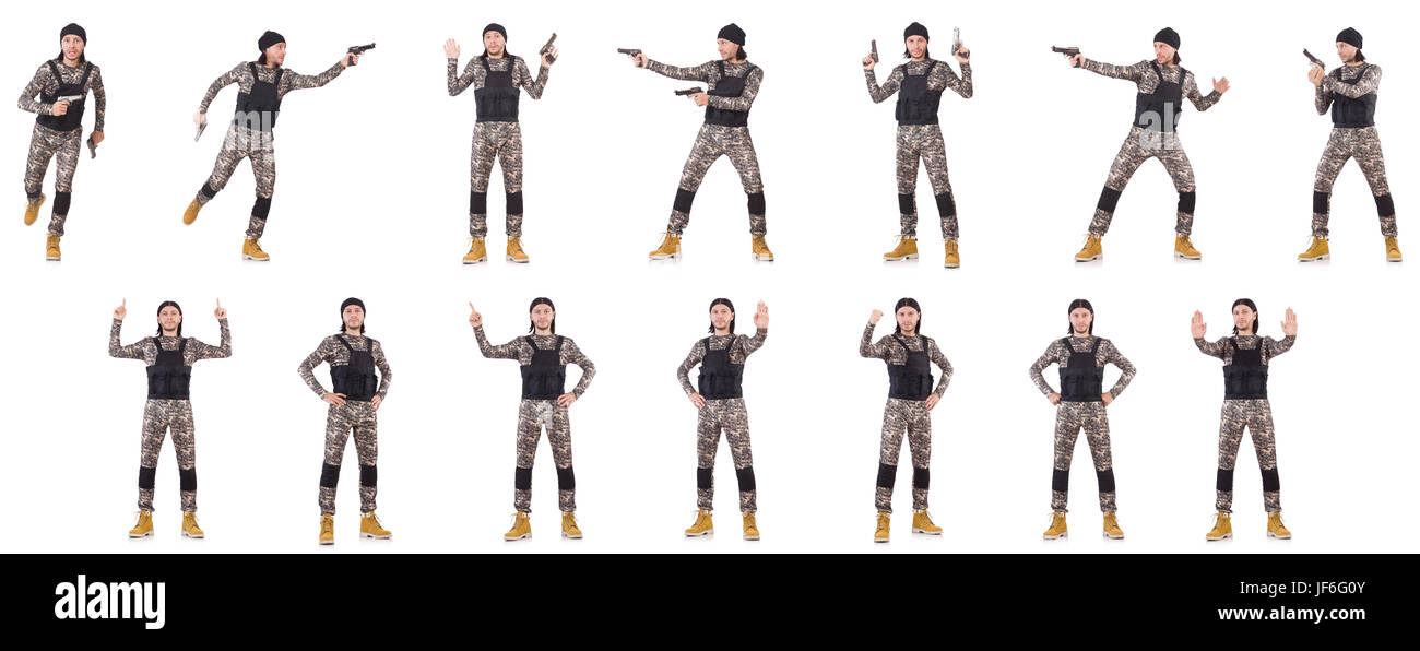 Soldier with gun isolated on white Stock Photo - Alamy