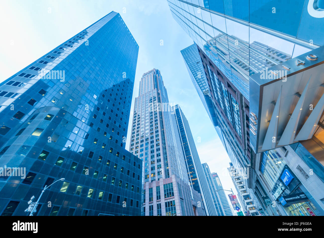 New York skyscrapers vew from street level Stock Photo - Alamy