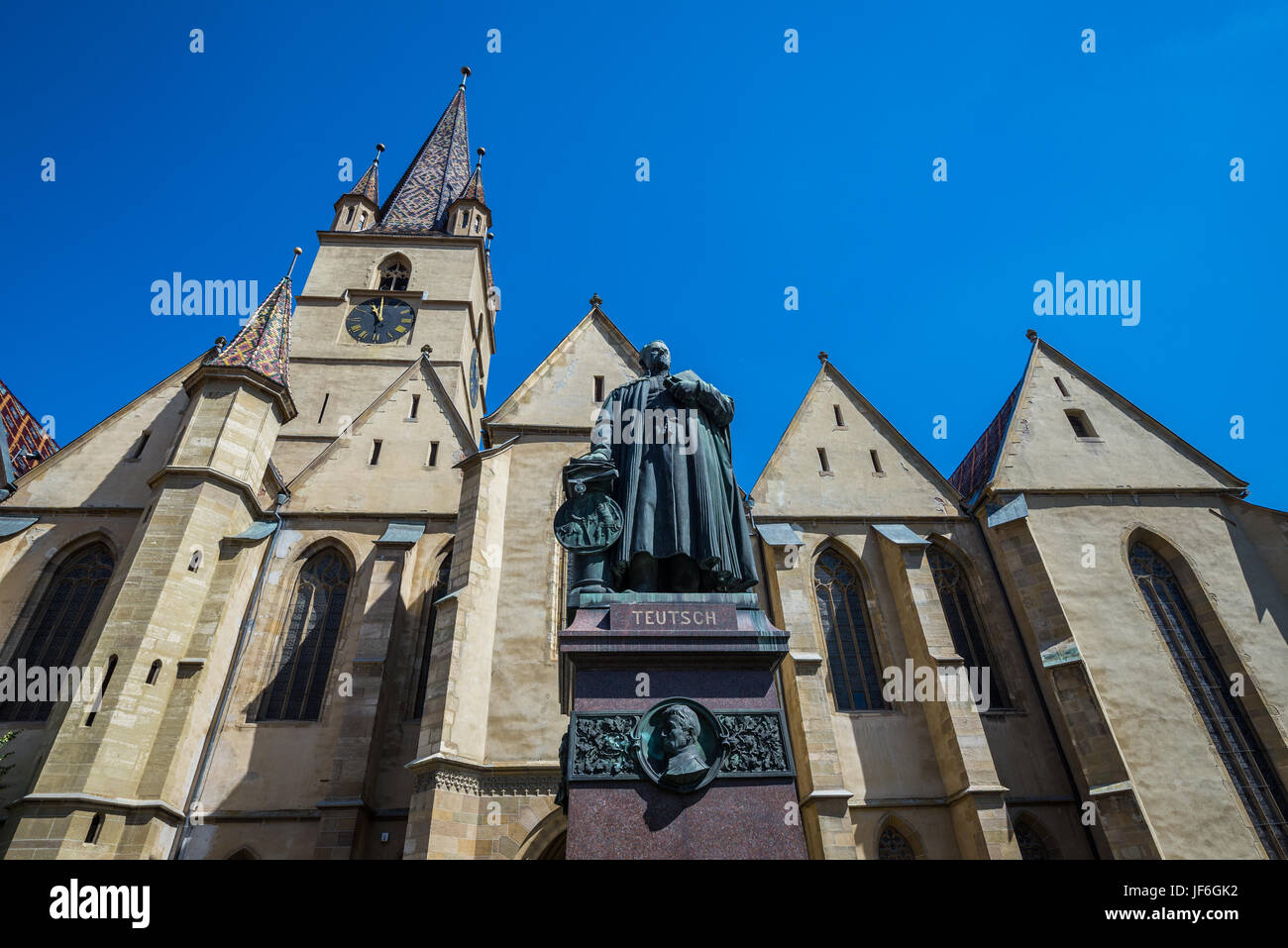 Statue of Bishop Georg Daniel Teutsch in front of Lutheran Cathedral of ...