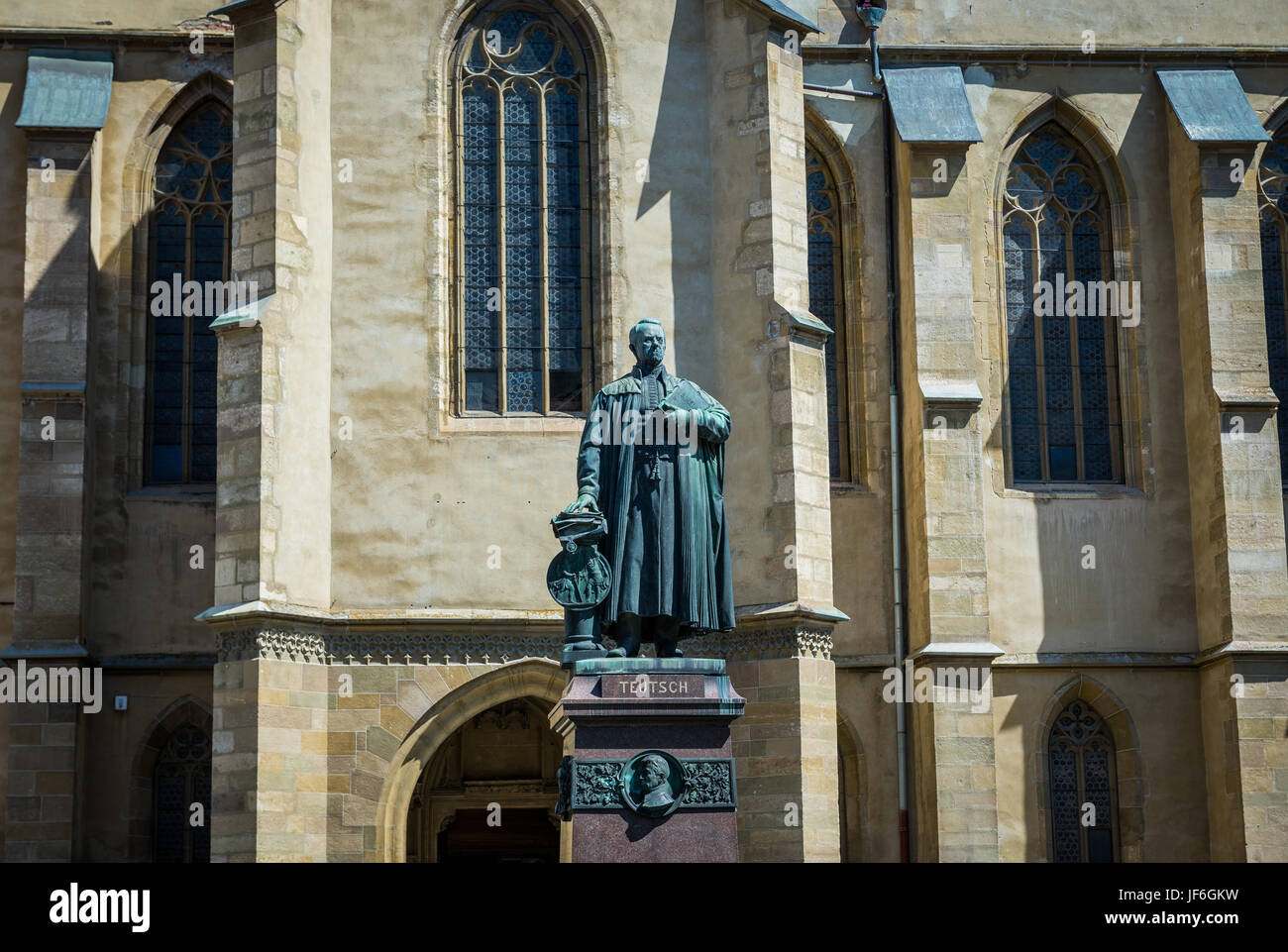 Statue of Bishop Georg Daniel Teutsch in front of Lutheran Cathedral of ...