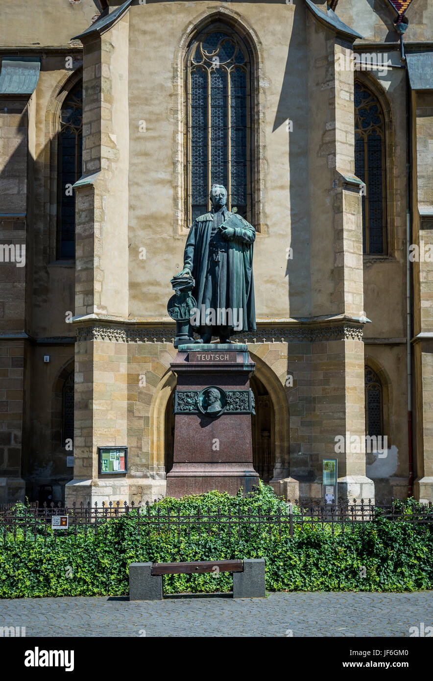 Statue of Bishop Georg Daniel Teutsch in front of Lutheran Cathedral of ...