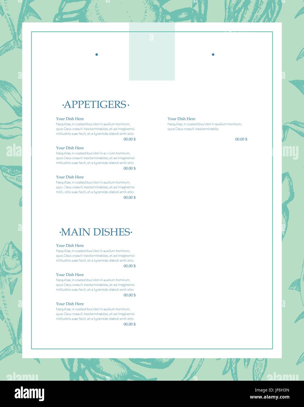 Delicious Seafood - color vector hand drawn vintage template menu with ...
