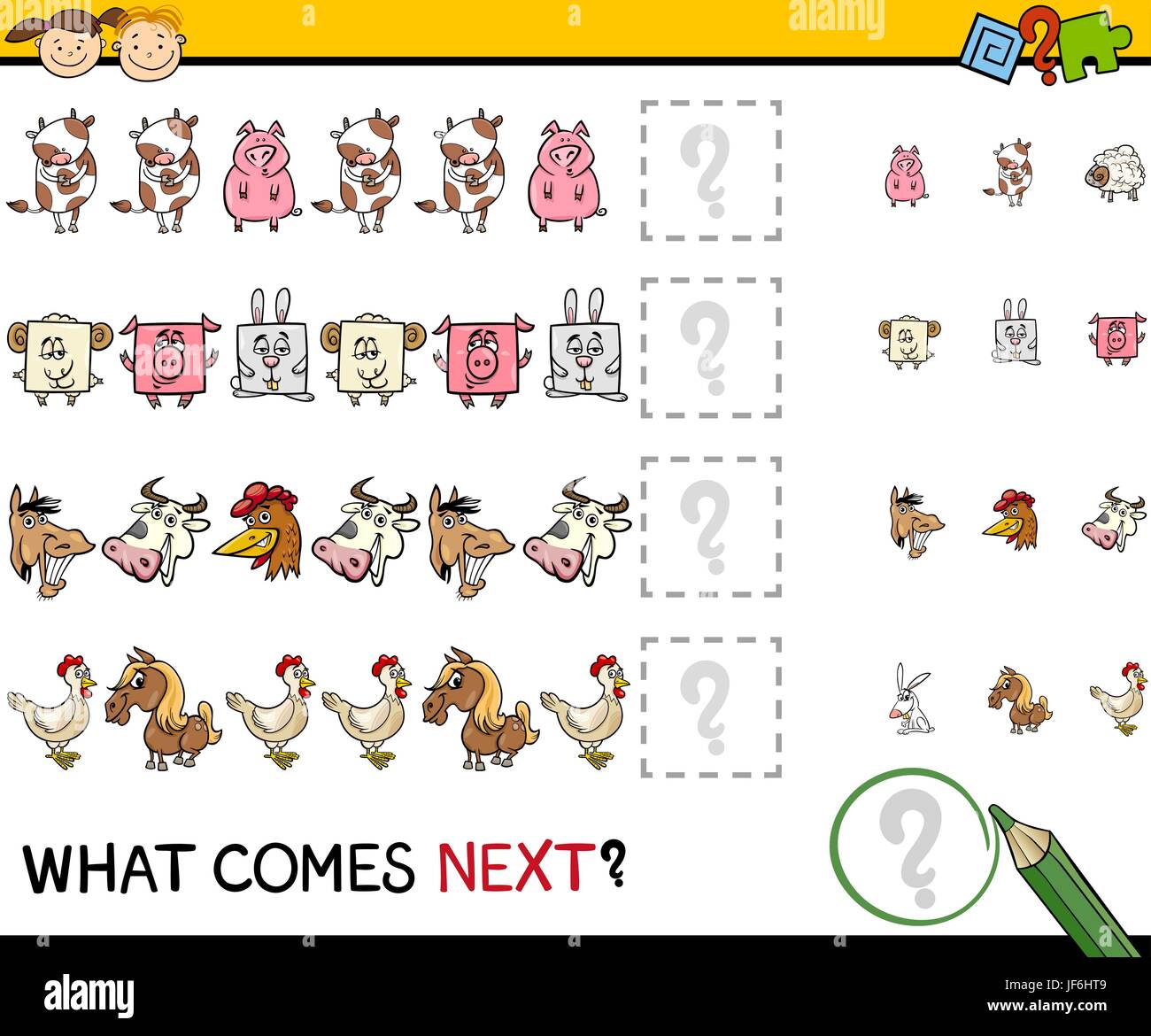 education, illustration, puzzle, pattern, cartoon, next, complete ...