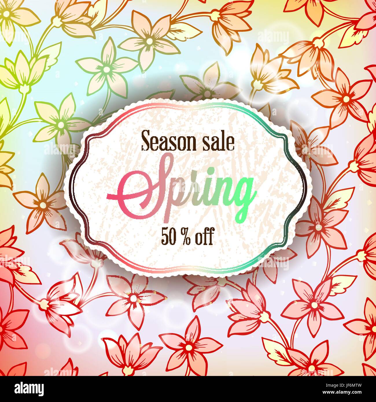 Spring season sale banner with colorful rose flowers and leaves, with ...