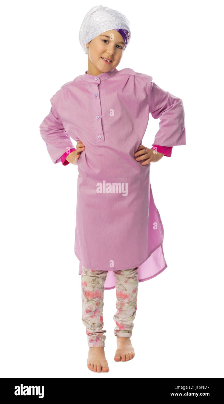 Little muslim girl isolated on white Stock Photo - Alamy
