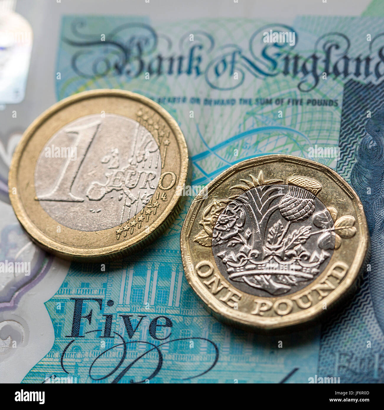 European Currency - Five Pound Note with the New 2017 Pound Coin and ...