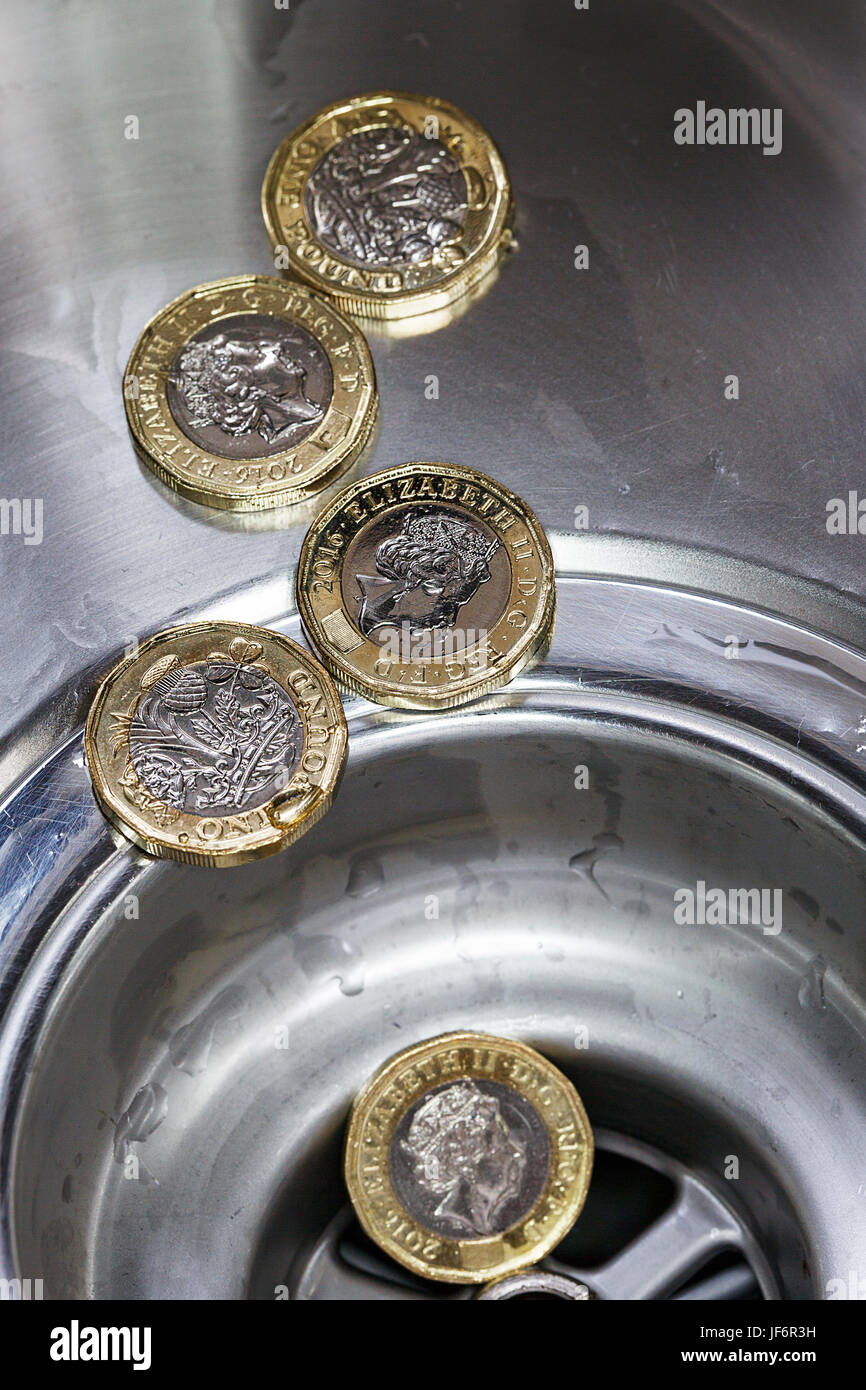 New One Pound Coin going down the Drain - 2017 Stock Photo - Alamy