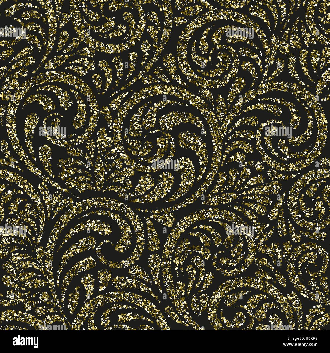 Seamless pattern with vector gold glitter swirls. Vector ornament, consisting of sequins or ...