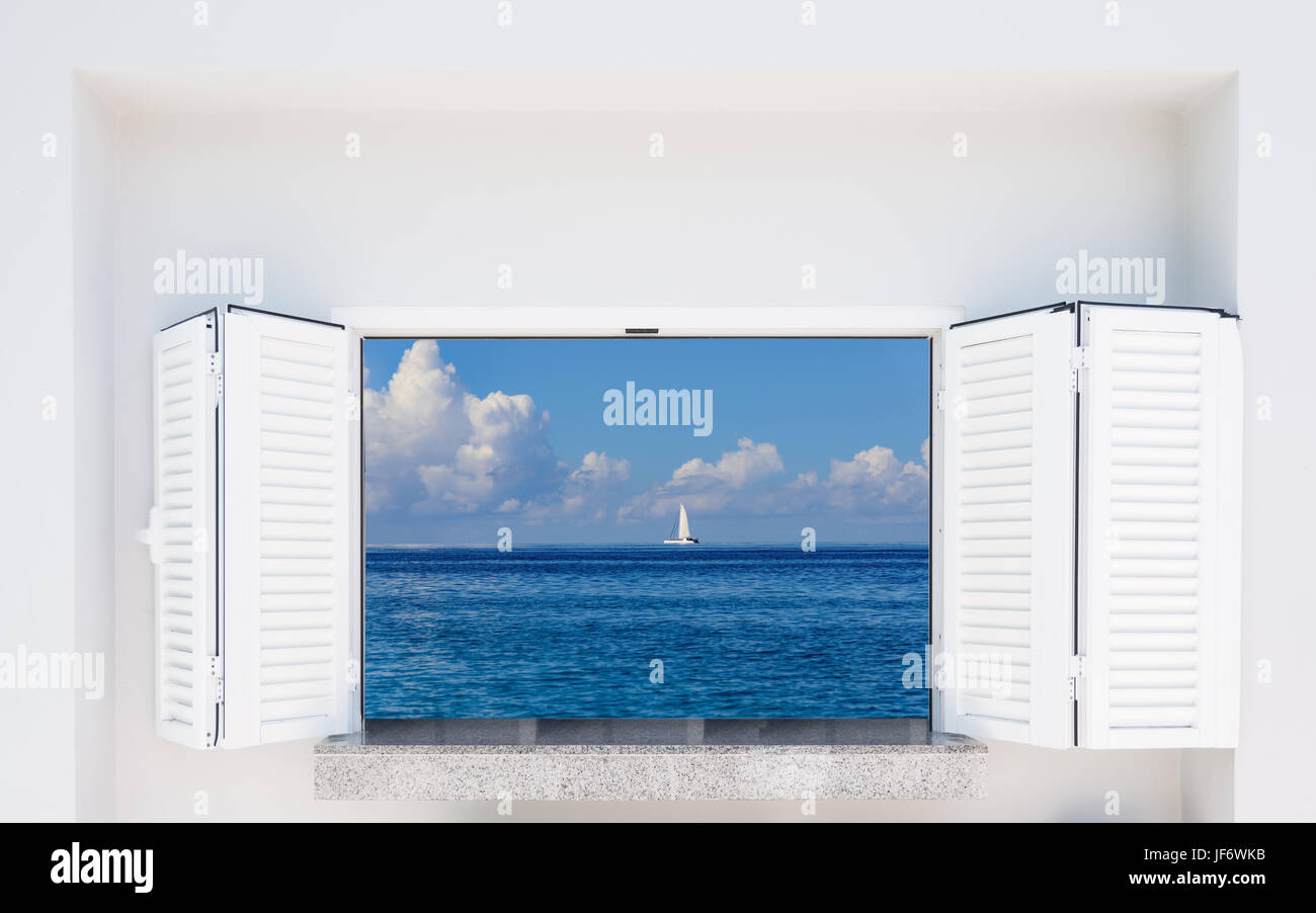 window with shutters overlooking the sea Stock Photo - Alamy