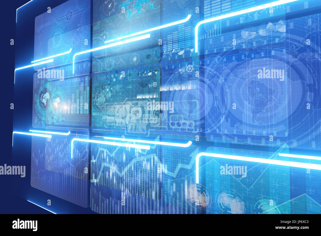 Many screen monitors with charts and graphs Stock Photo - Alamy