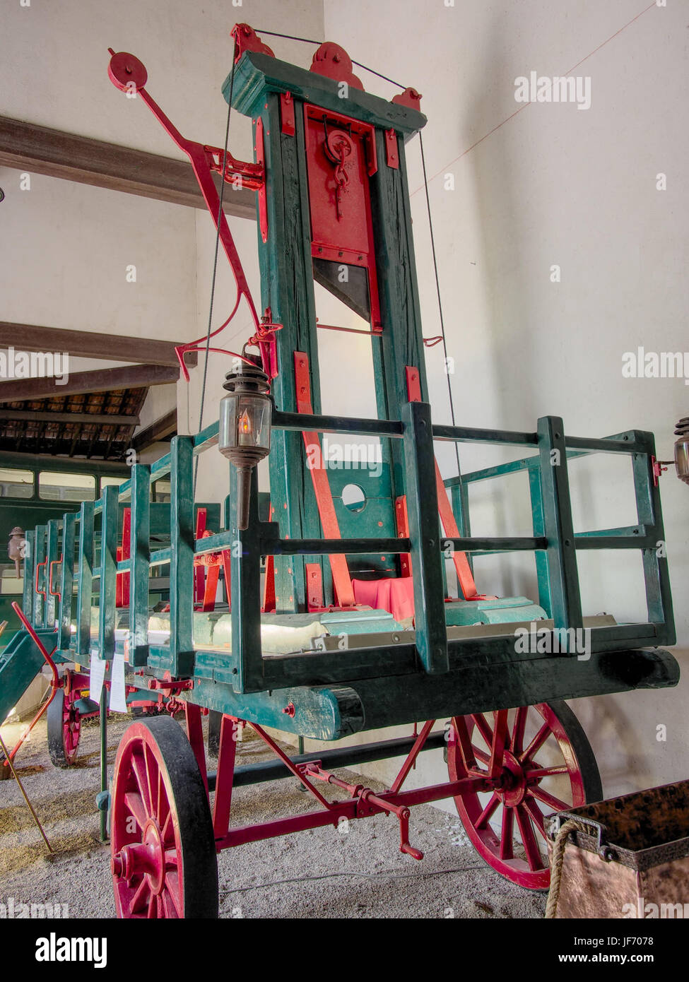 A 1794 mobile guillotine on display at the Maurice Dufresne Museum, reflecting the dark history ...