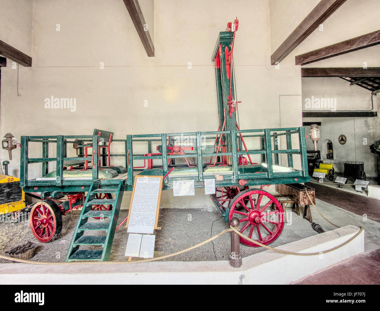The mobile guillotine from 1794, displayed at the Maurice Dufresne Museum, reflecting 18th ...