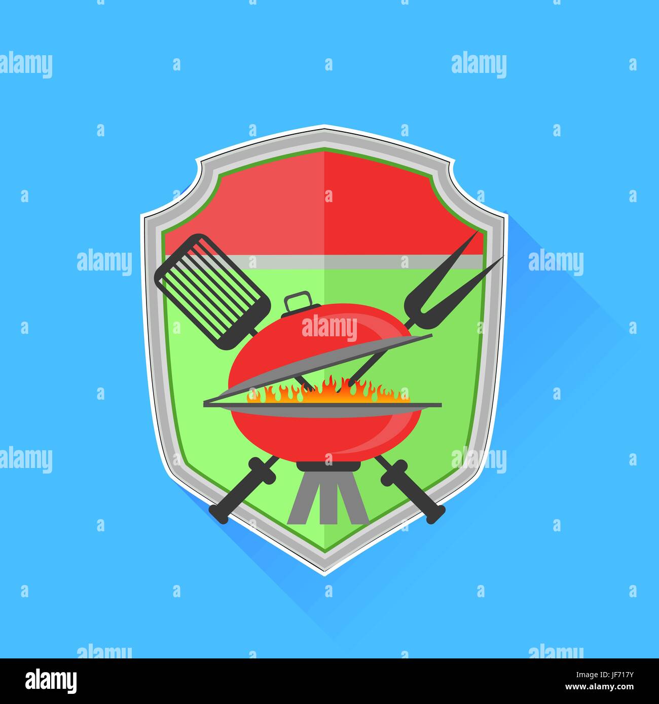 Barbeque Symbol Isolated on Blue Background. Long Shadow Stock Vector ...