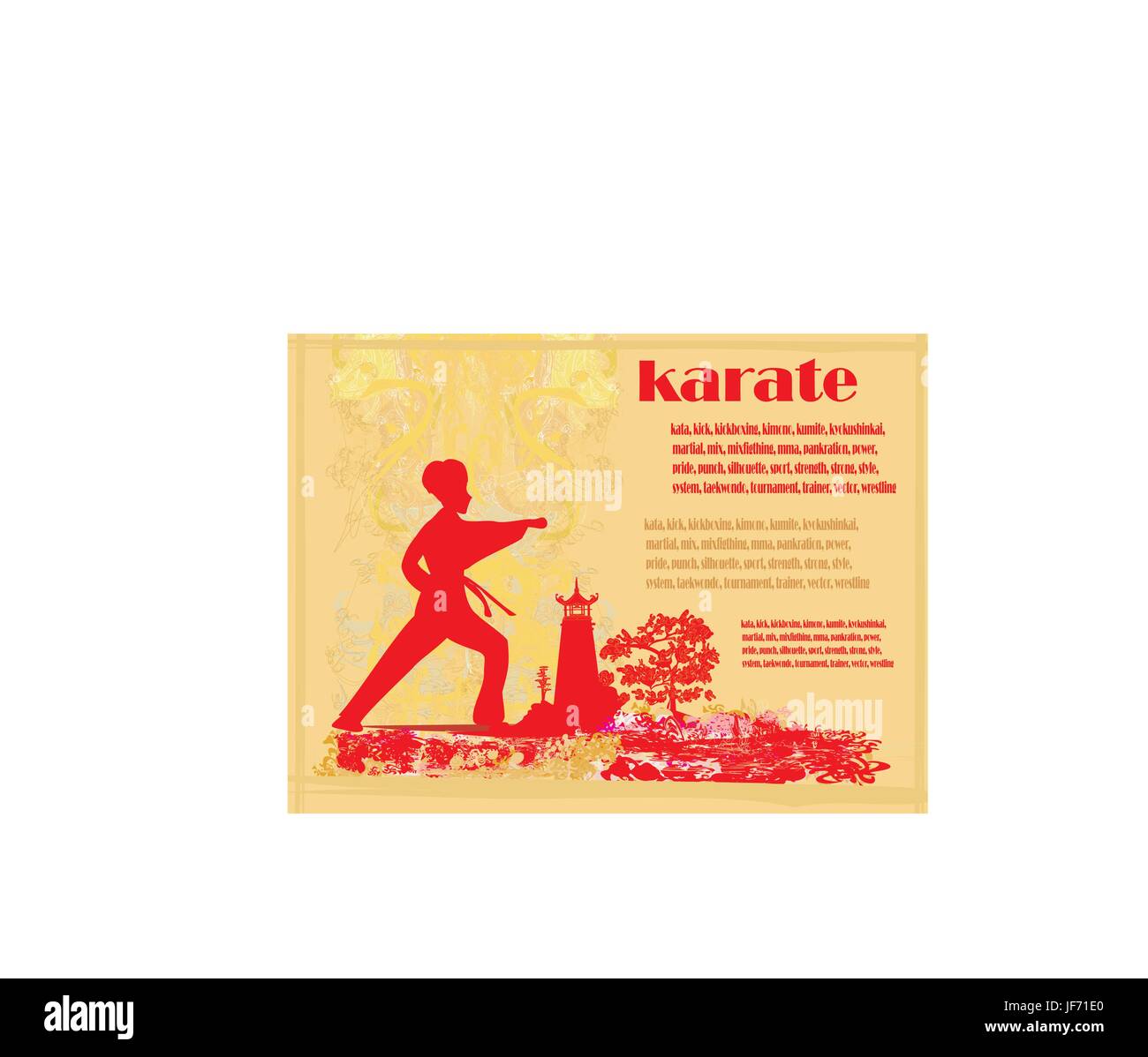 Karate grunge card man silhouette temple japan china Stock Vector ...