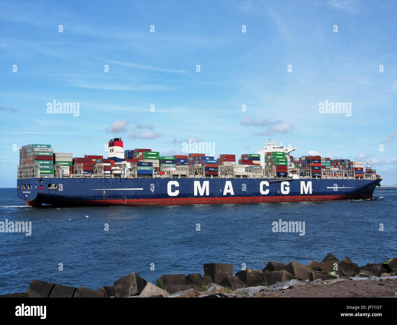 A container ship operated by CMA CGM, the Corte Real, with IMO number ...
