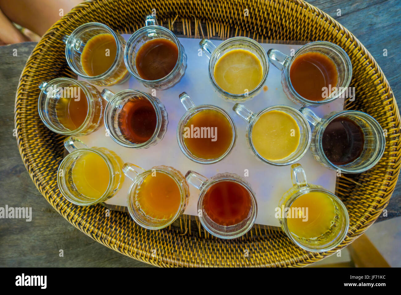 Kopi Luwak coffee and tea testing, in Bali Island in Indonesia, above ...