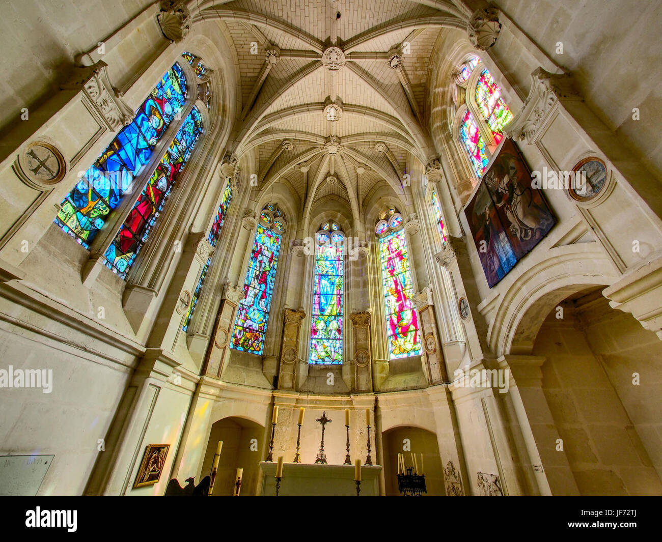 A scenic view of the Chapelle within the Château de Chenonceau, a ...