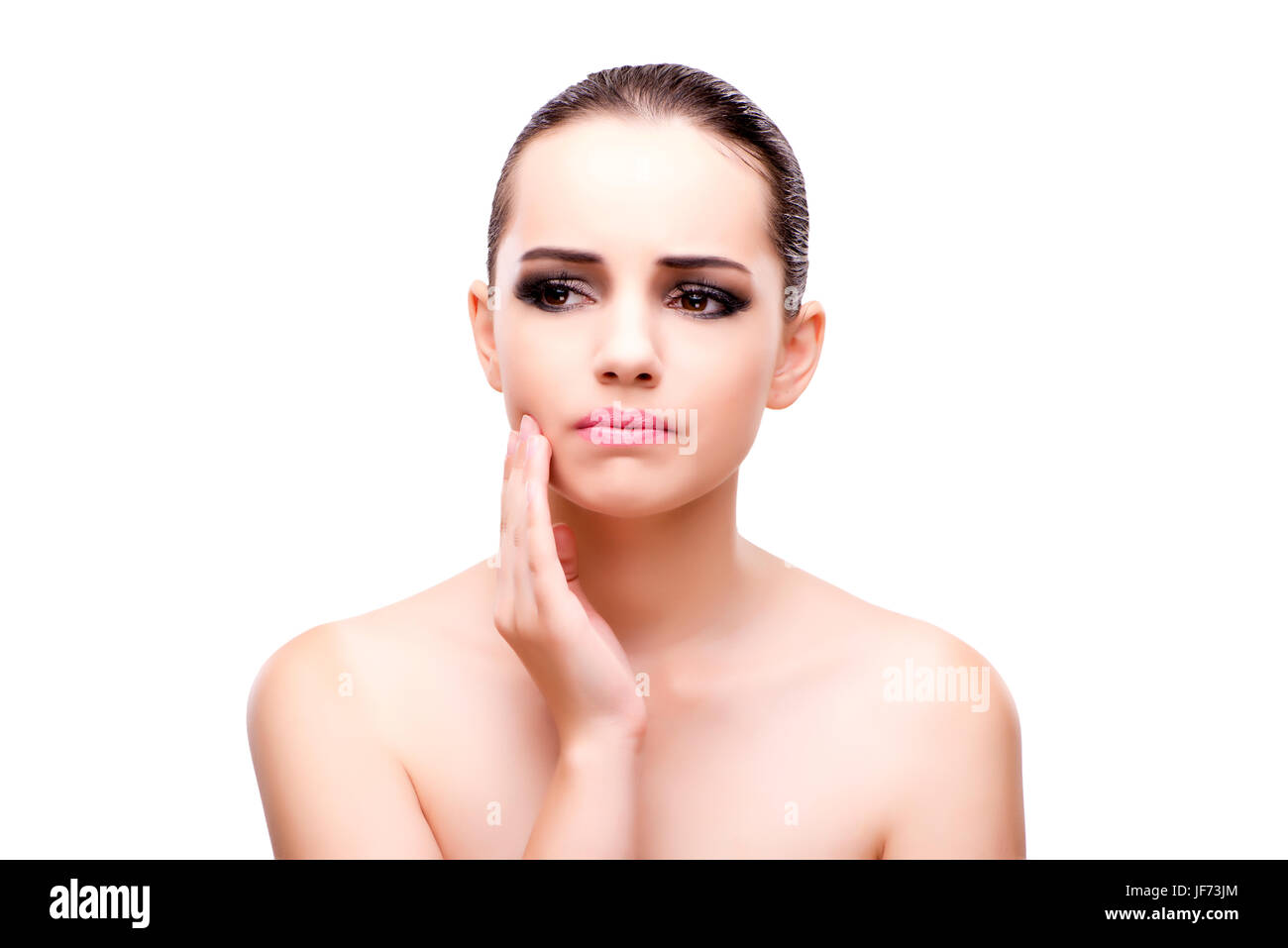 Woman with toothache isolated on white Stock Photo - Alamy