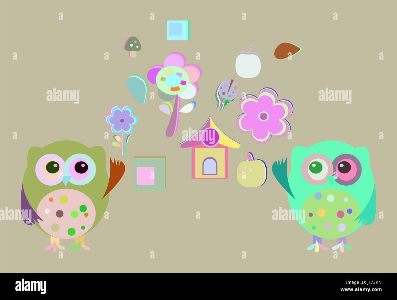 happy new year cute owl set Stock Photo - Alamy