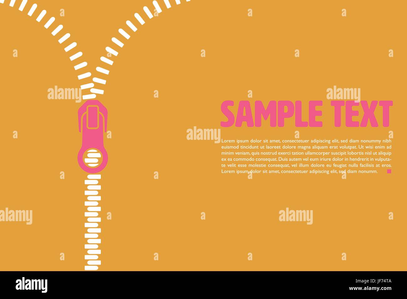 Graphic vector template with half opened zipper and sample text on ...