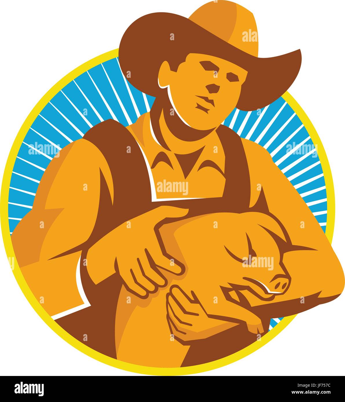 isolated, graphics, male, masculine, illustration, farmer, piglet ...