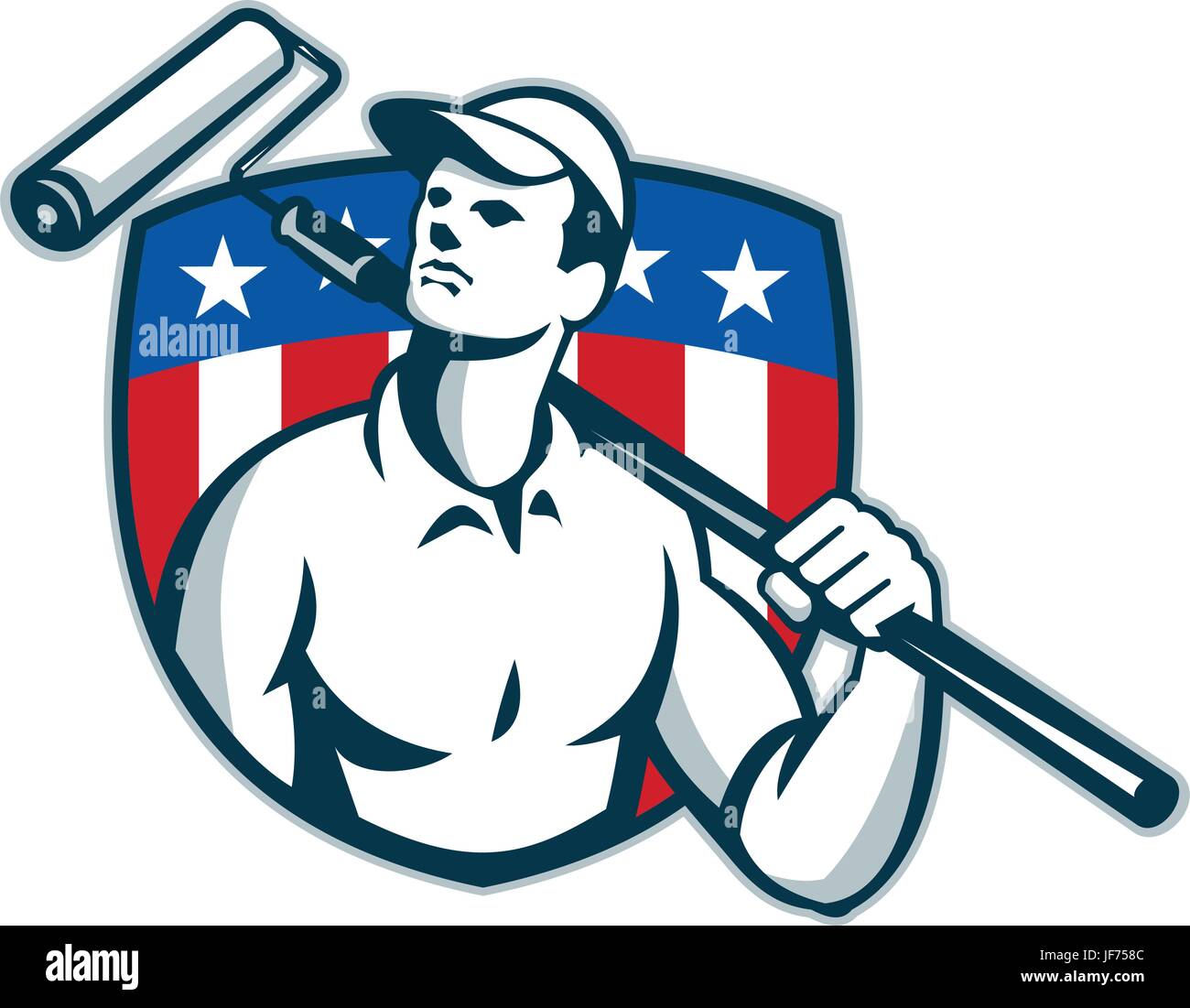 isolated, graphics, american, male, masculine, illustration, cap, retro ...